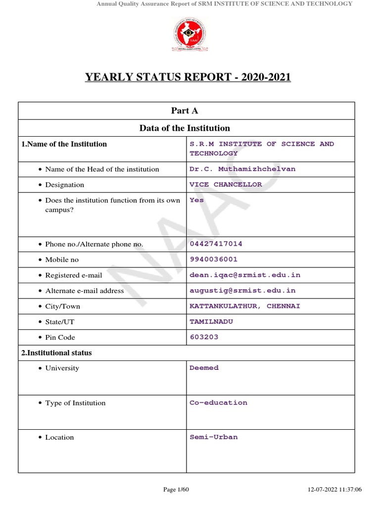 Srmist Aqar Report 2020 21 | PDF
