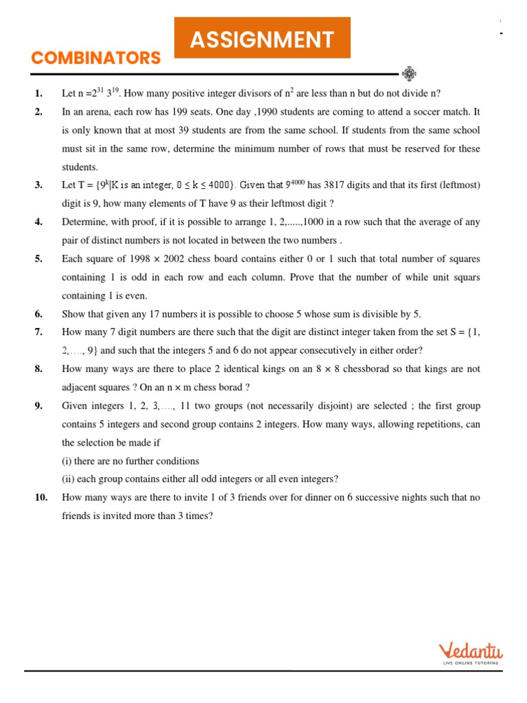 Combinatorics Revision Assignment 1 | PDF | Mathematical Objects | Mathematics