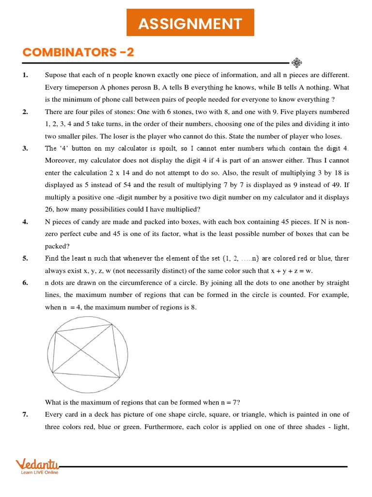 Combinatorics Revision Assignment 2 FInal | PDF | Color | Circle