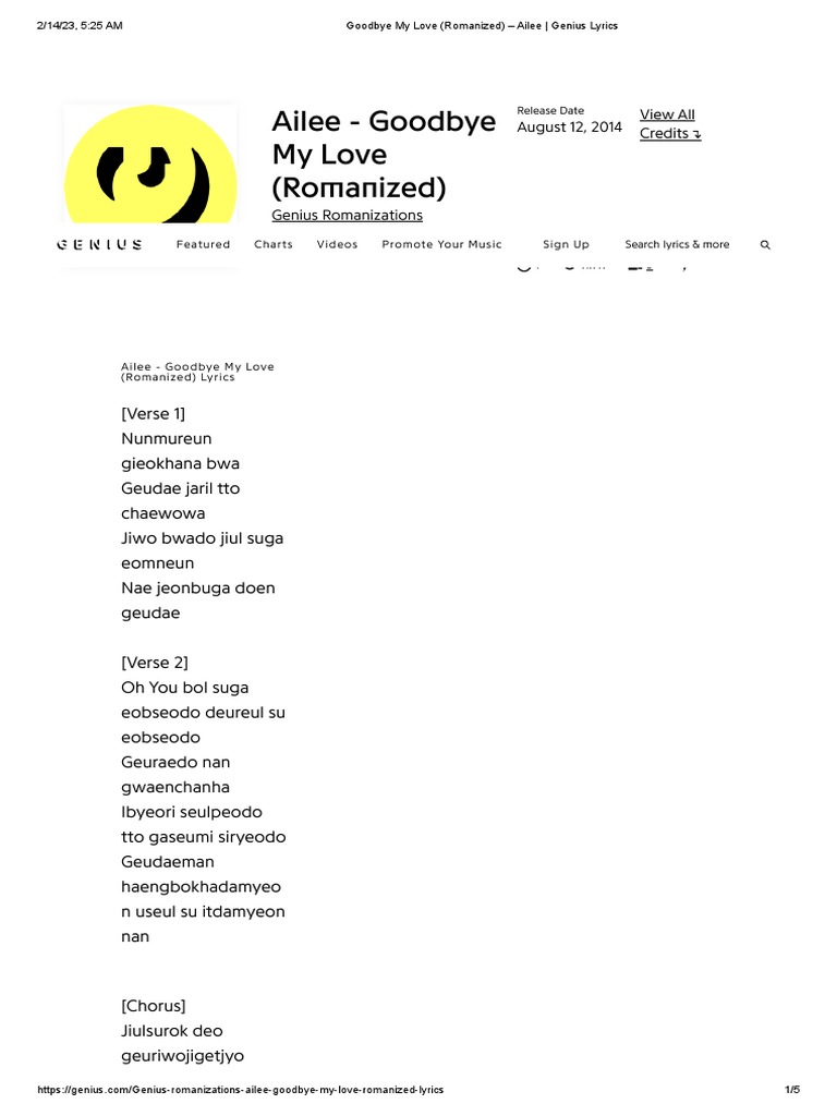 Goodbye My Love (Romanized) - Ailee - Genius Lyrics | PDF | Songs