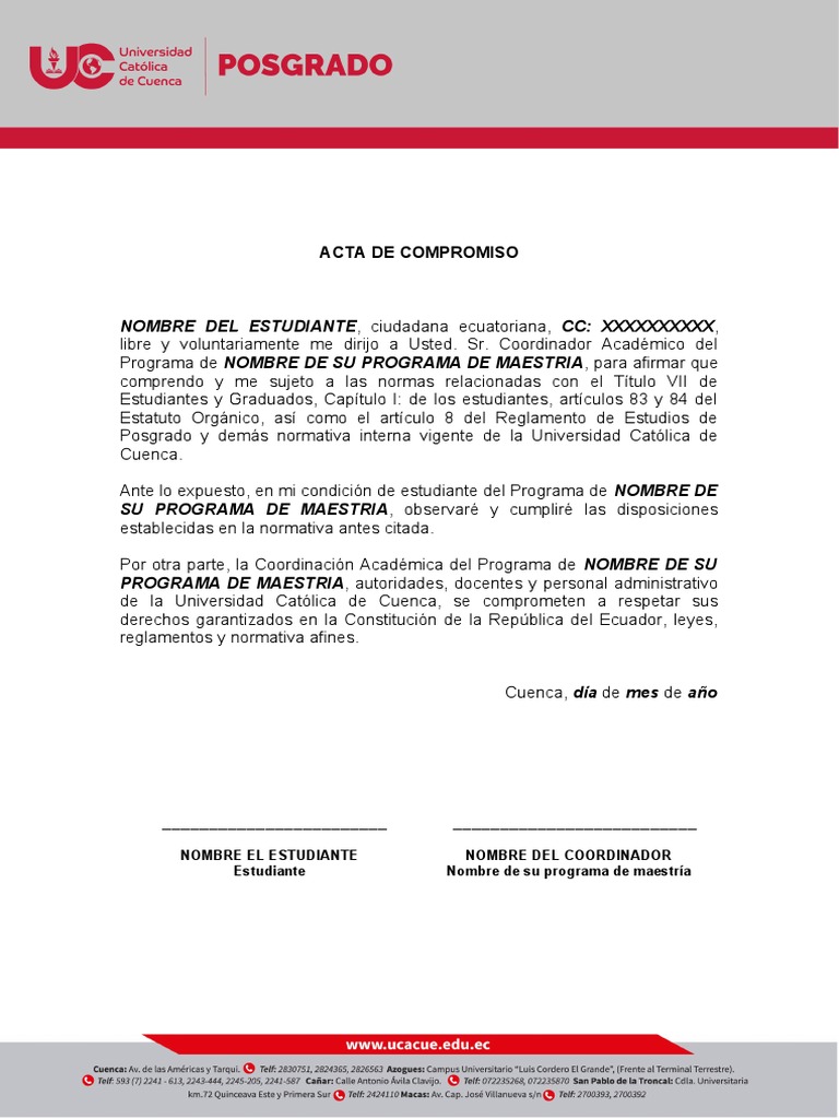 Acta Comprimiso Estudiantil Posgrado | PDF