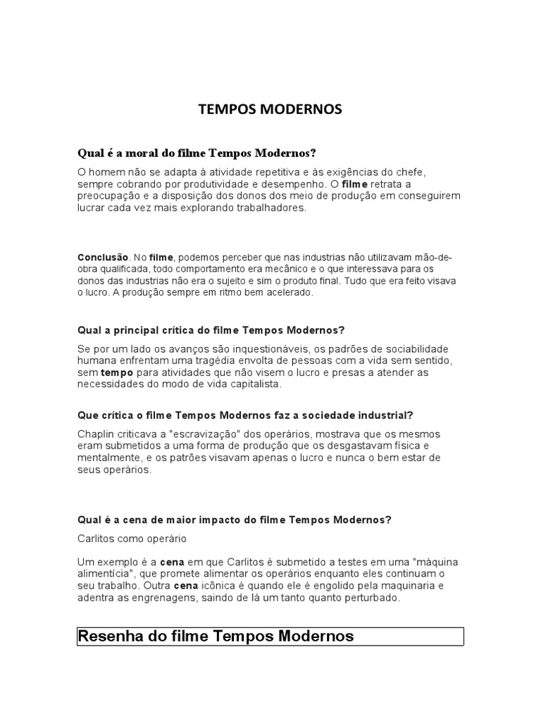 Tempos Modernos | PDF | Charlie Chaplin | Tempo