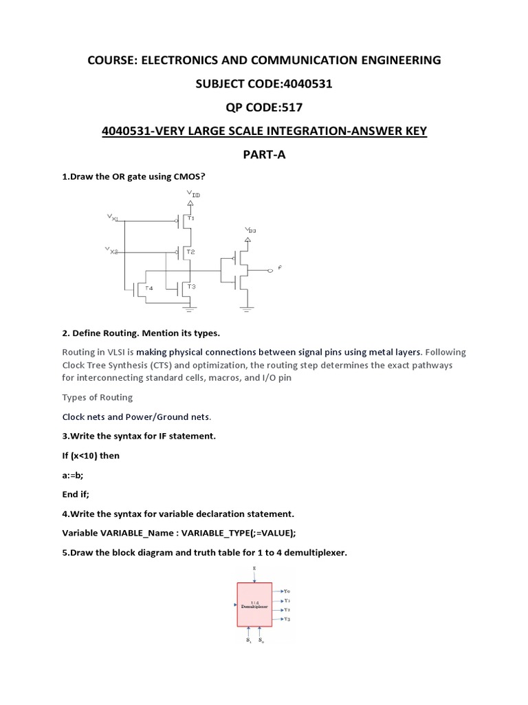 VLSI Answer Key | PDF | Logic Synthesis | Logic Gate