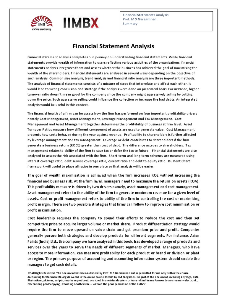 Financial Statement Analysis Overview | PDF | Cost | Taxes