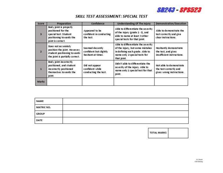 Rubric - Skill Test - Special Test 2020 | PDF | Cognition | Learning