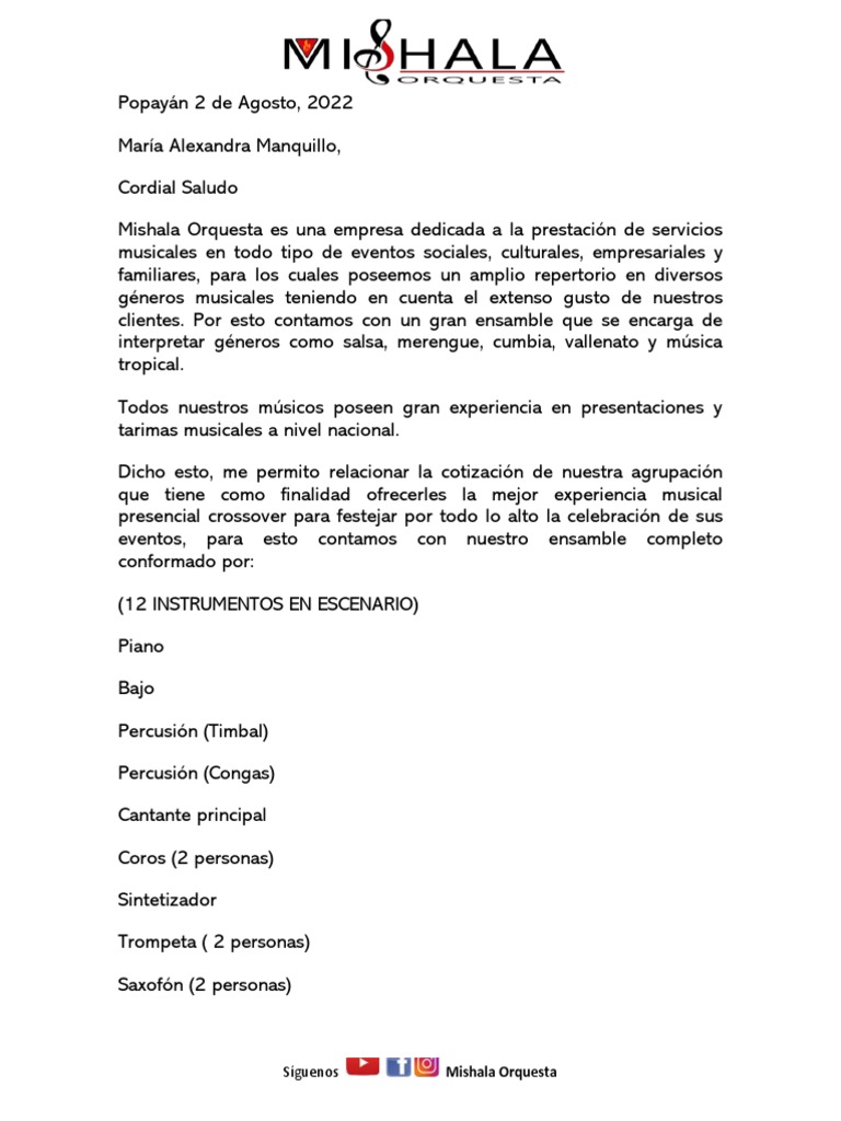 Cotización MISHALA ORQUESTA | PDF | Orquestas | Las artes escénicas