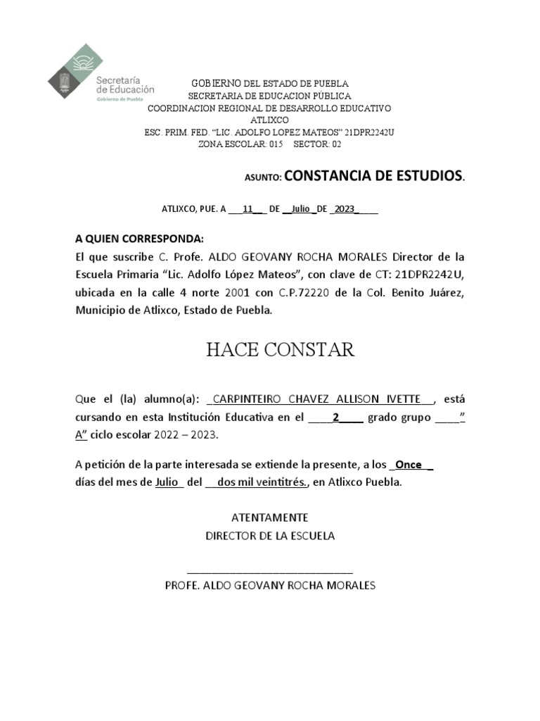 Constancia de Estudios | PDF