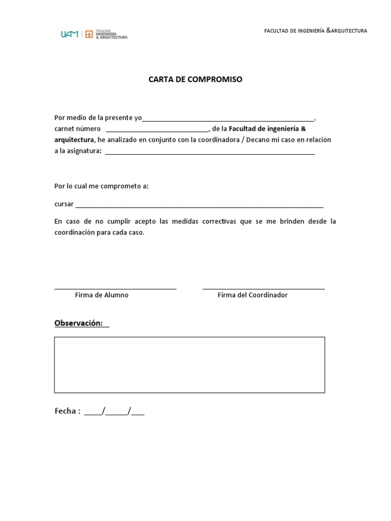 Formato Carta Compromiso | PDF