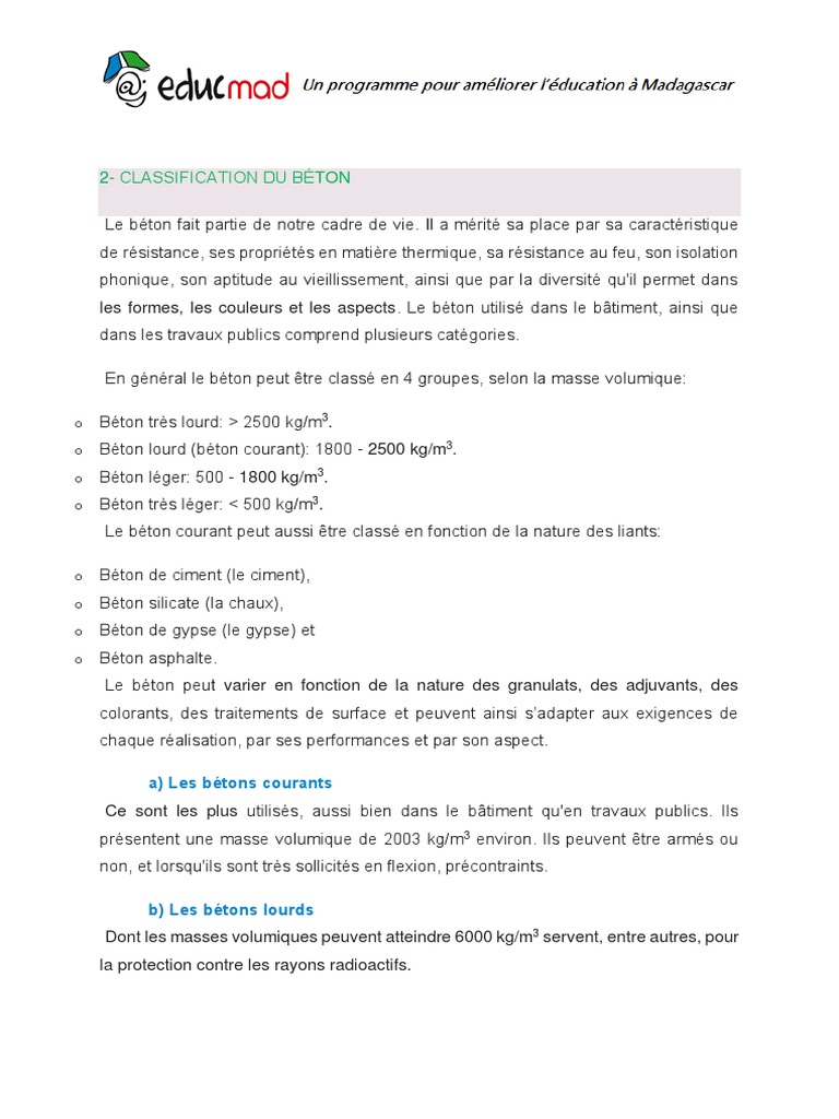 Classification des types de béton | PDF | Béton | Matériaux