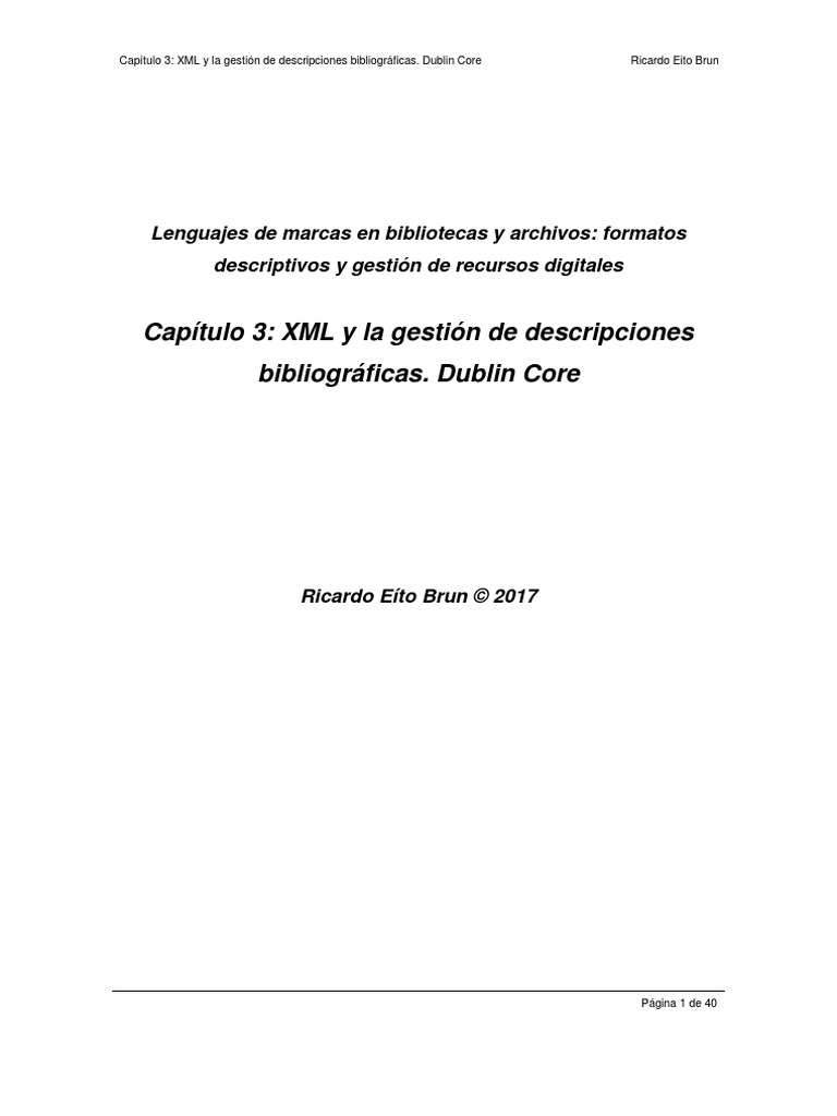 Dublin Core y XML en bibliotecas | PDF | Metadatos | Xml
