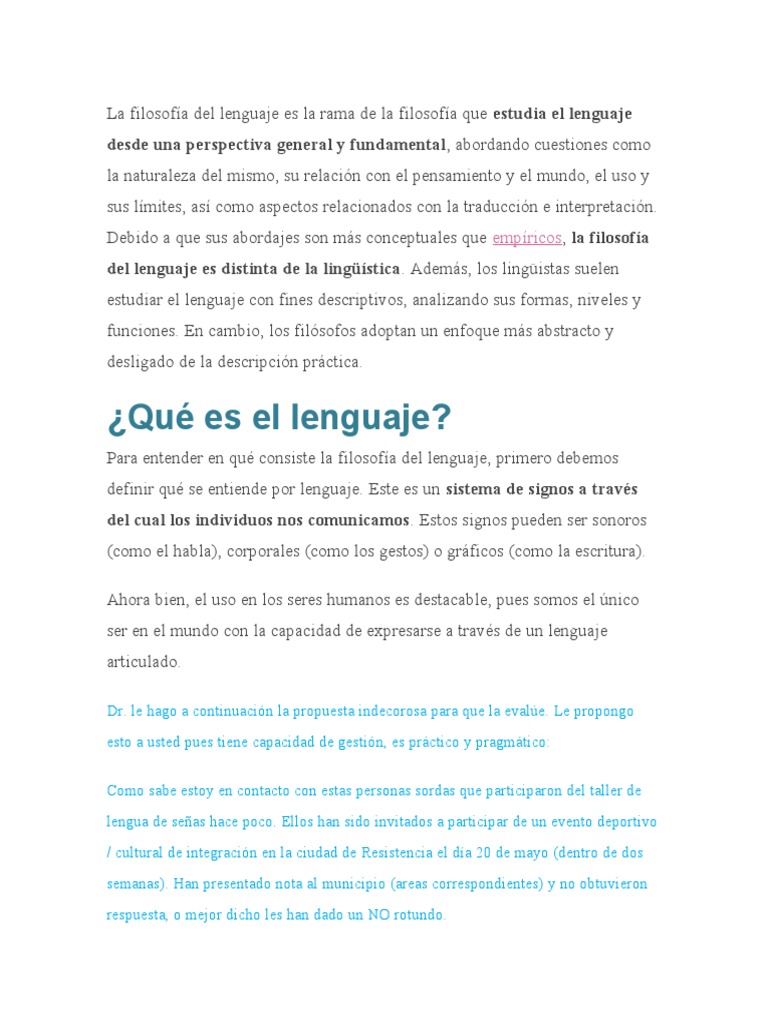 La Filosofía Del Lenguaje Es La Rama de La Filosofía Que | PDF ...