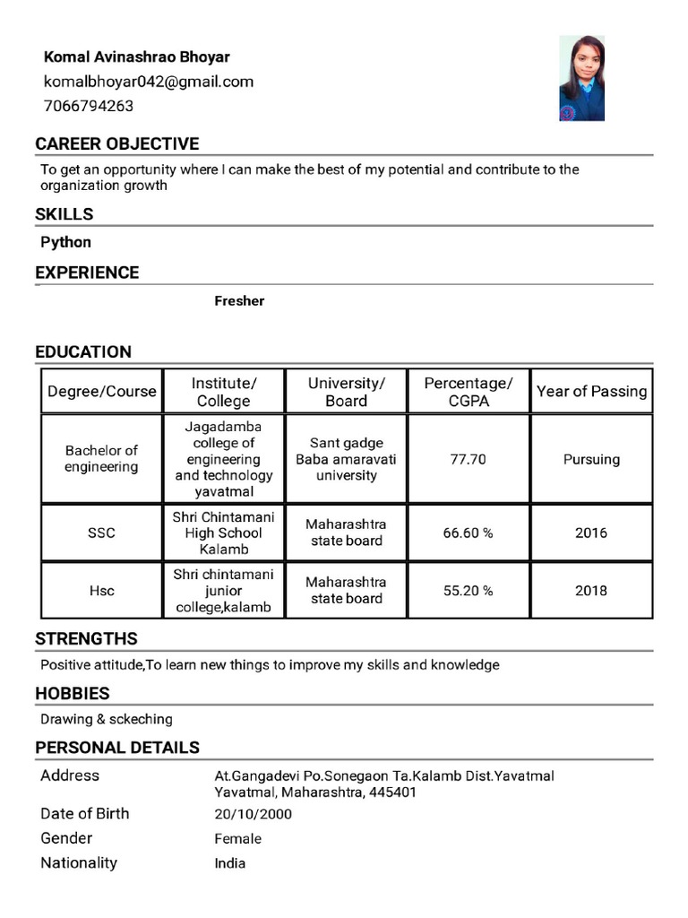 4 CV Komal Bhoyar | PDF