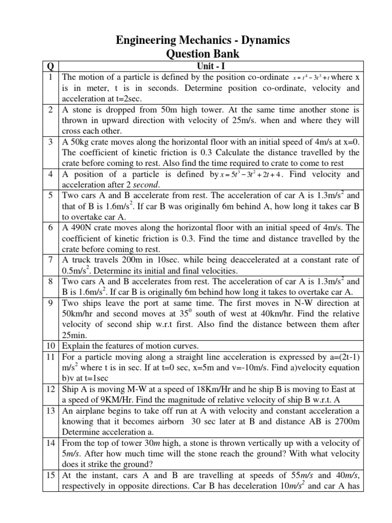 EMD Question Bank | PDF | Acceleration | Velocity