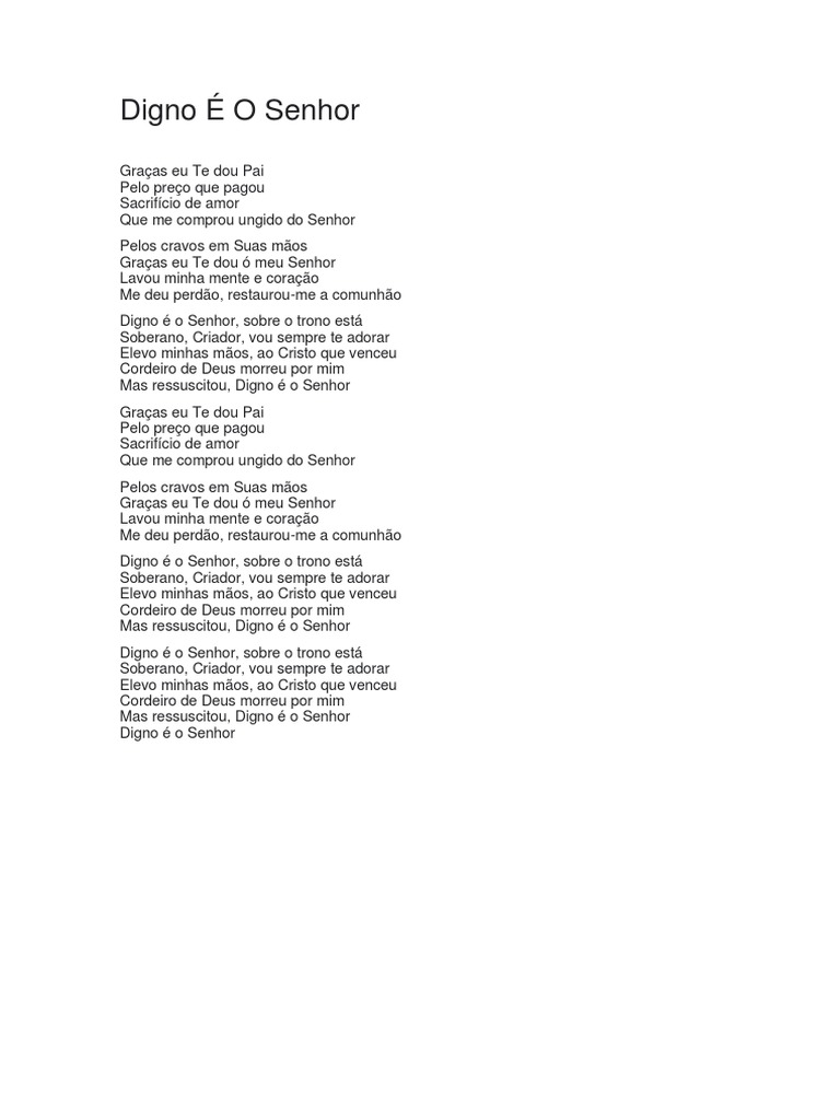 Letra - Digno É O Senhor | PDF