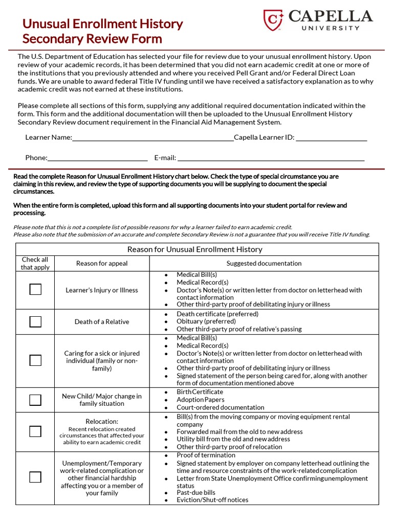 Unusual Enrollment History Review Form | PDF