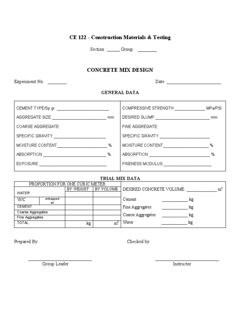 Concrete Mix Design Forms | PDF