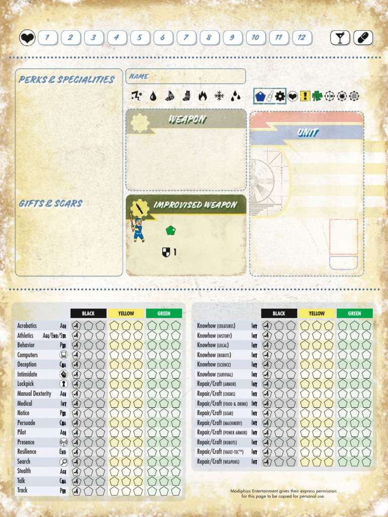 Fallout TTRPG Character Sheet PC Version | PDF