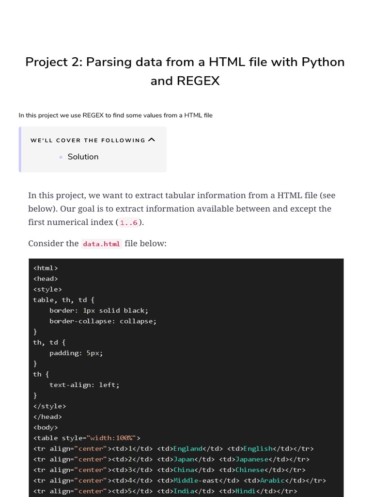 21 Project 2 Parsing Data From A Html File With Python And Regex Pdf 3385