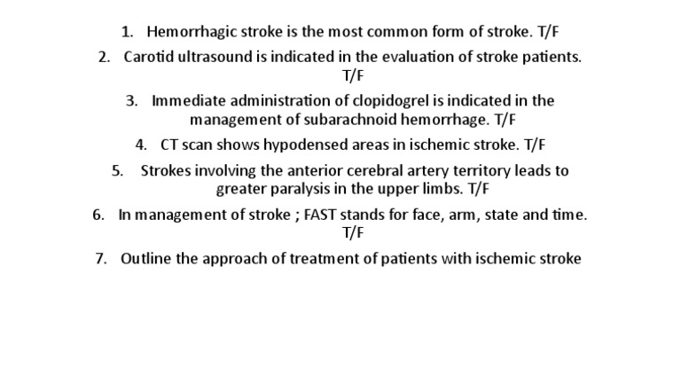 Stroke Management and Diagnosis Quiz | PDF