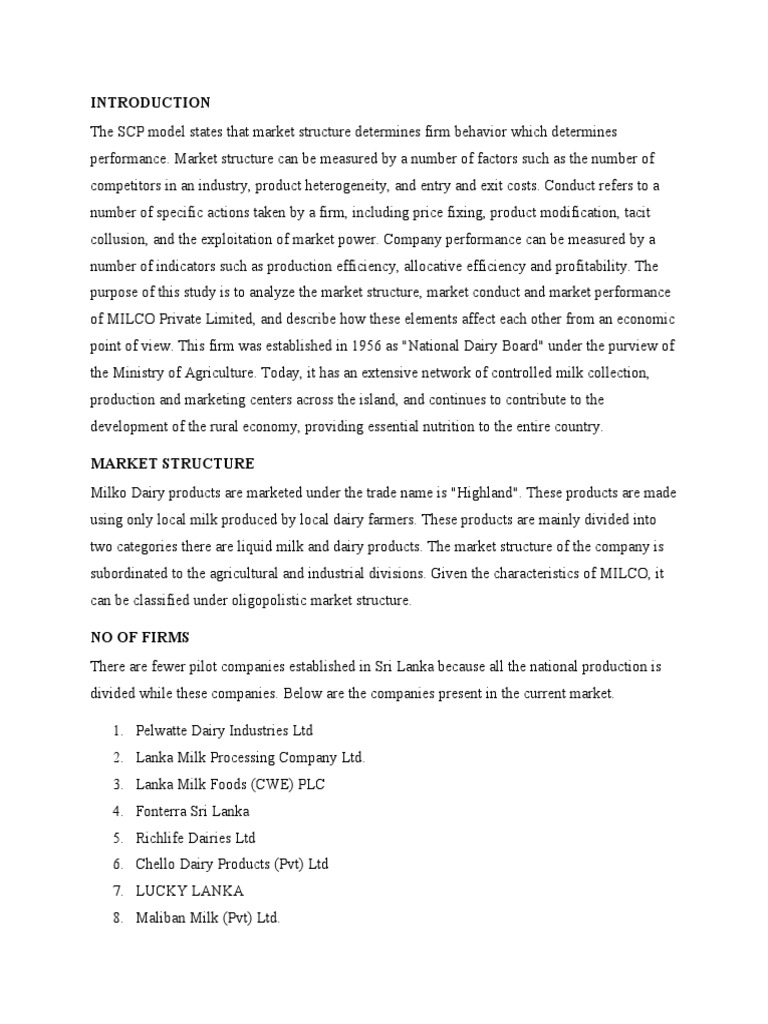 SCP Approach. (Introduction & Market Structure) | PDF | Milk | Dairy
