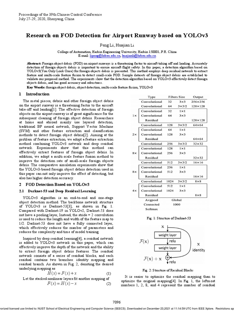 2020 Research On FOD Detection For Airport Runway Based On YOLOv3 | PDF | Foreign Object Damage ...
