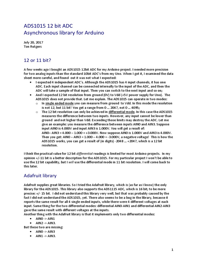 ADS1015 Async Library | PDF | Analog To Digital Converter | Computer Engineering
