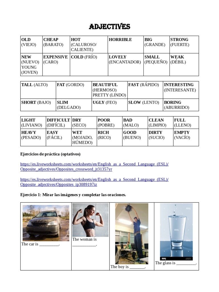 Adjectives (Homework) | PDF