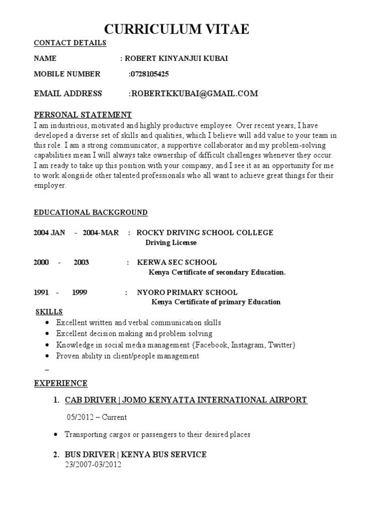 Robert Kinyanjui's CV Summary | PDF