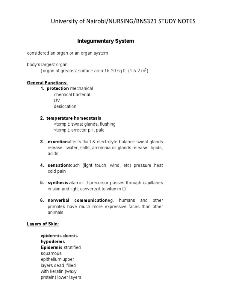Integumentary-system Nursing Bns321 Study Notes | PDF | Skin | Nail ...