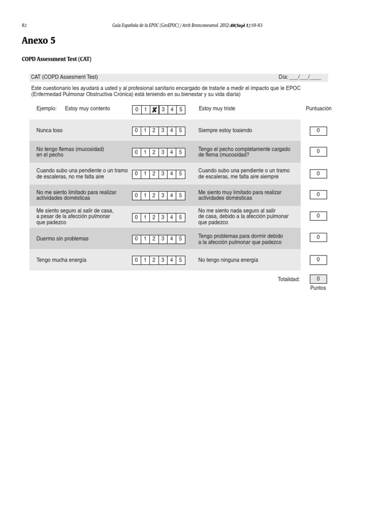 Anexo 5: COPD Assessment Test (CAT) | PDF | Medicina | Estadísticas medicas