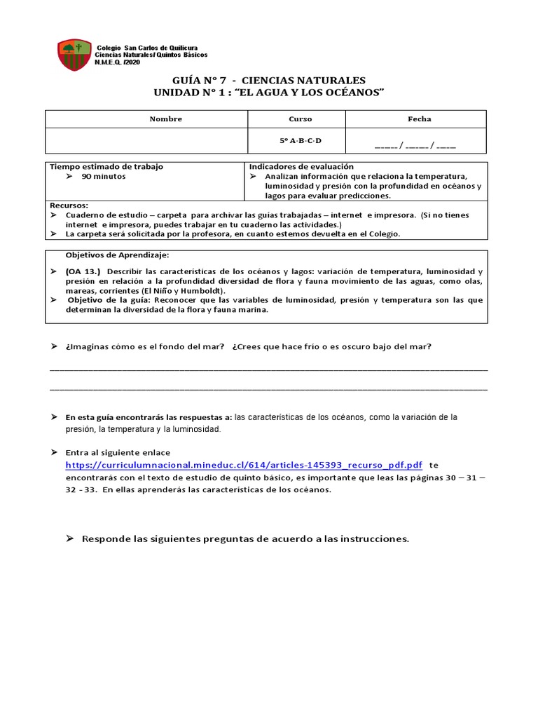 C5 Semana 4 Actividad 1. Características de Los Océanos | PDF | Mar ...