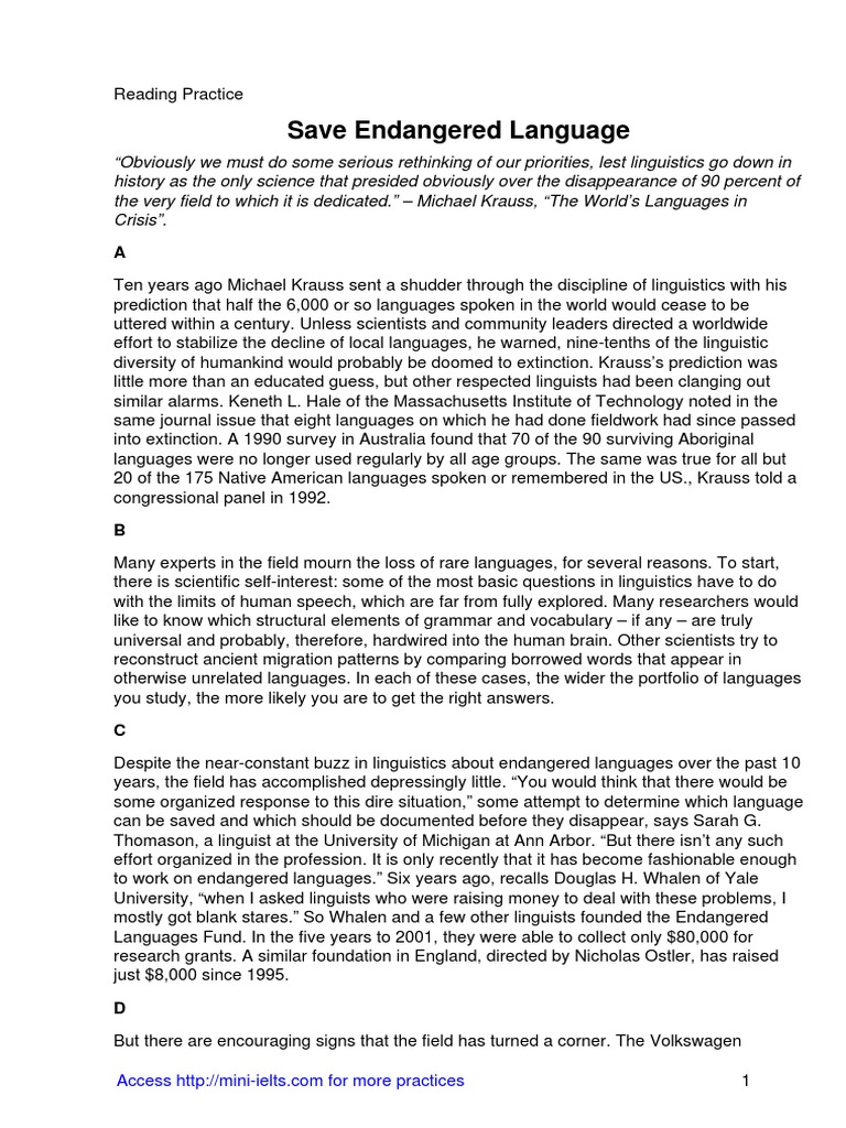 Save Endangered Language | PDF | Linguistics | Extinction
