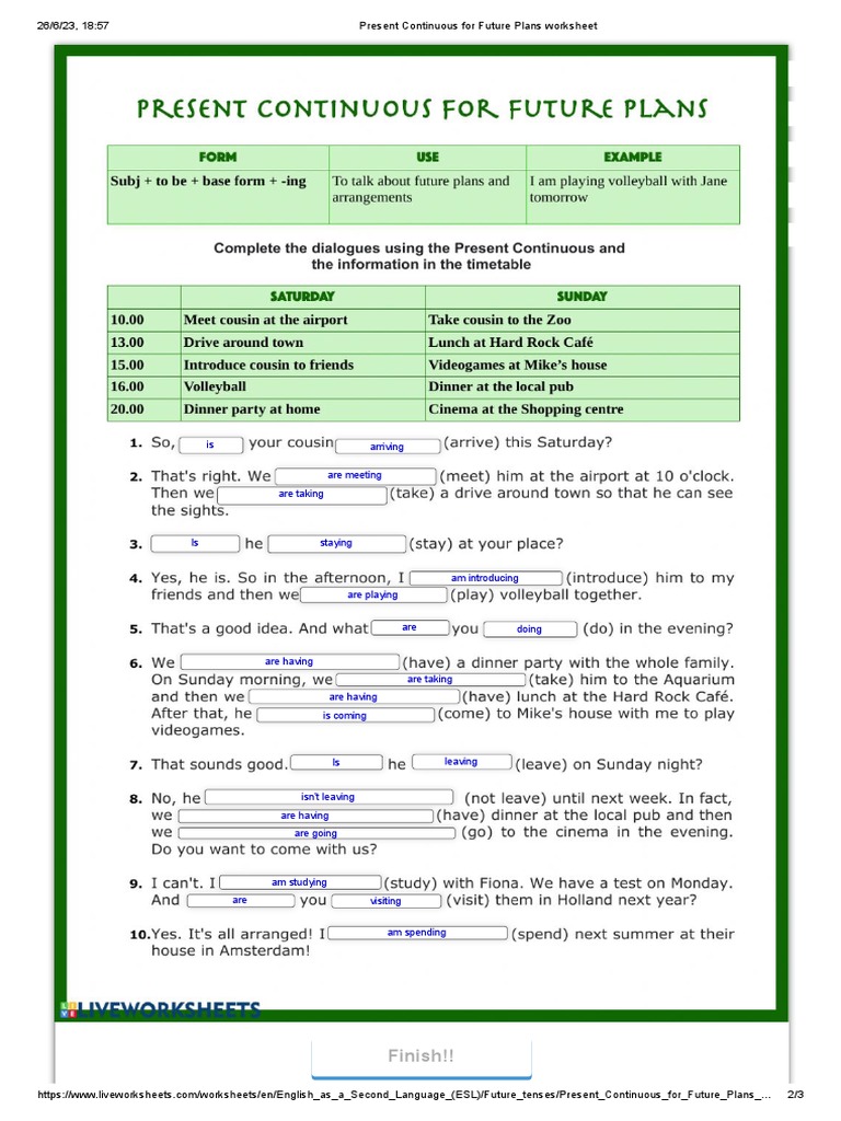 Present Continuous For Future Plans Worksheet | PDF