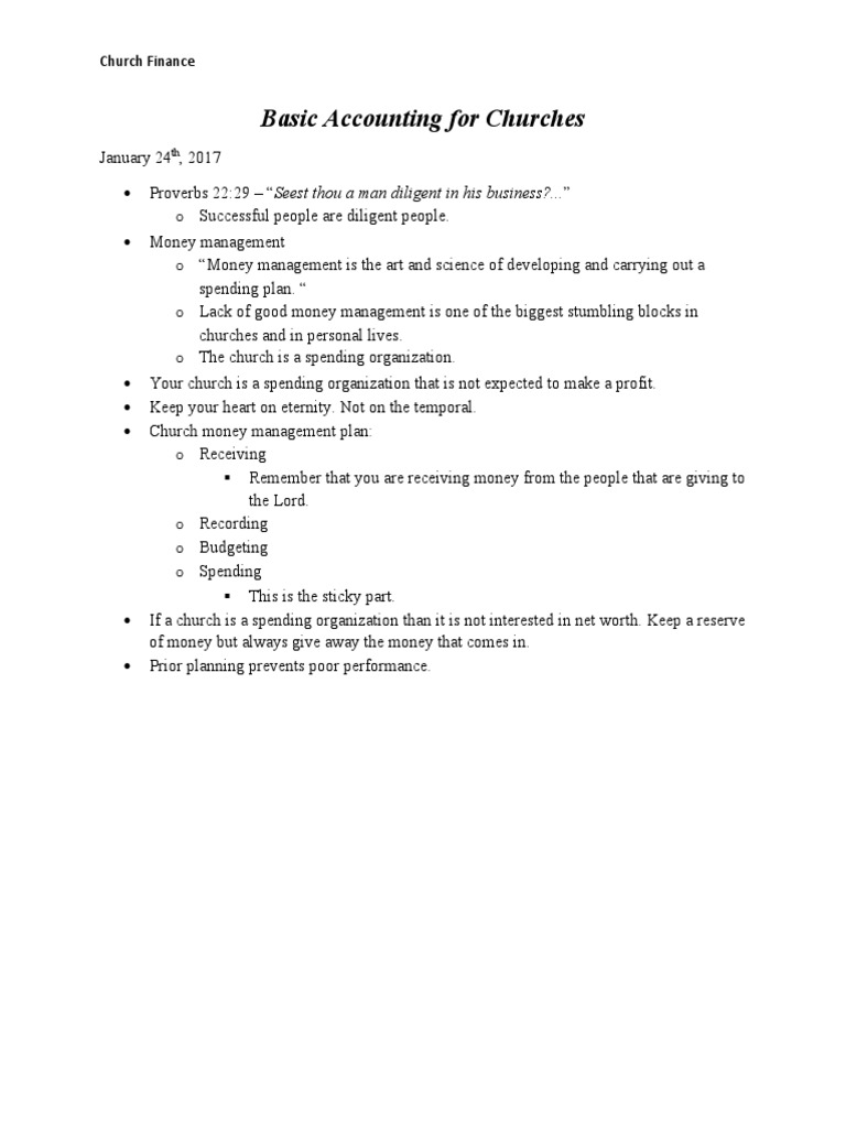 Church Finance - Class Notes | PDF | Debits And Credits | Balance Sheet