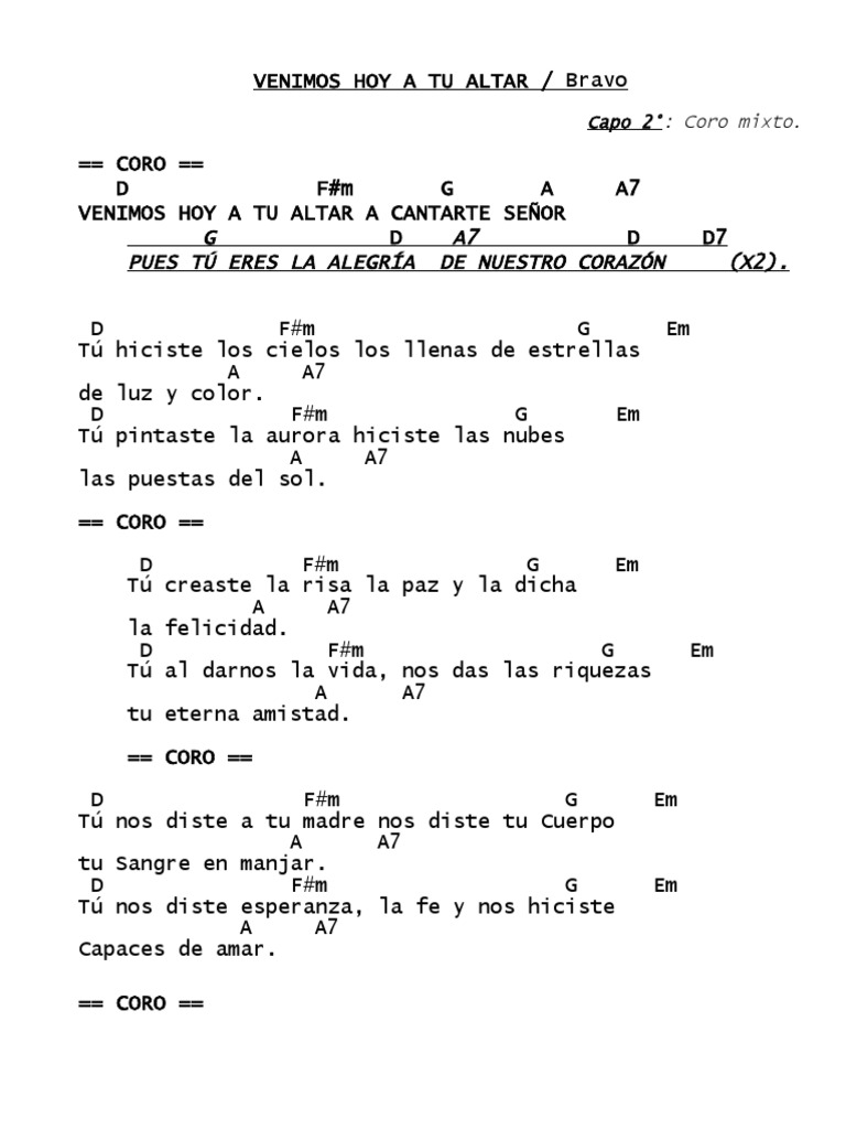 Venimos Hoy A Tu Altar - Acordes RE Mayor | PDF