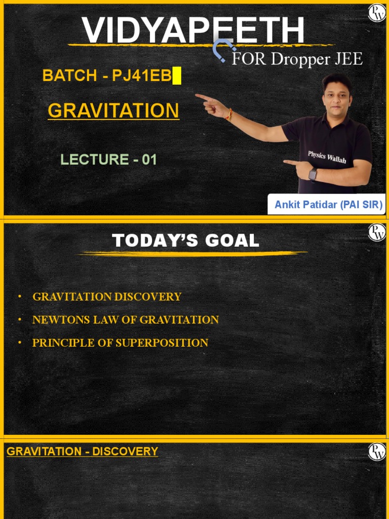 Gravitation PPT 01 Physics Dropper-JEE (PJ41EB) Ankit Patidar Sir | PDF