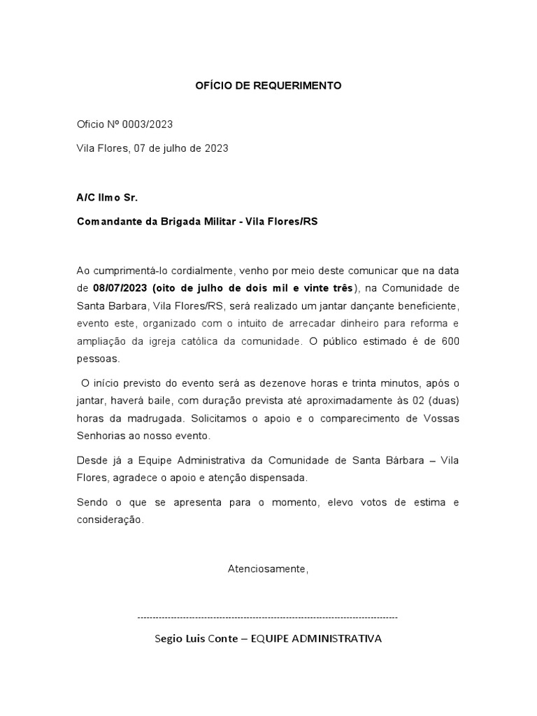 OFICIO BRIGADA MILITAR Sta Barbara | PDF