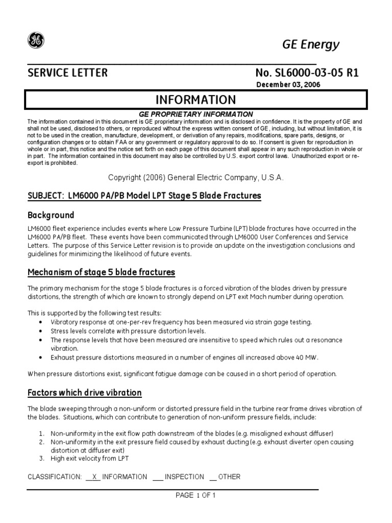 Information: - Service Letter No. SL6000-03-05 R1 | PDF | Gas Turbine ...