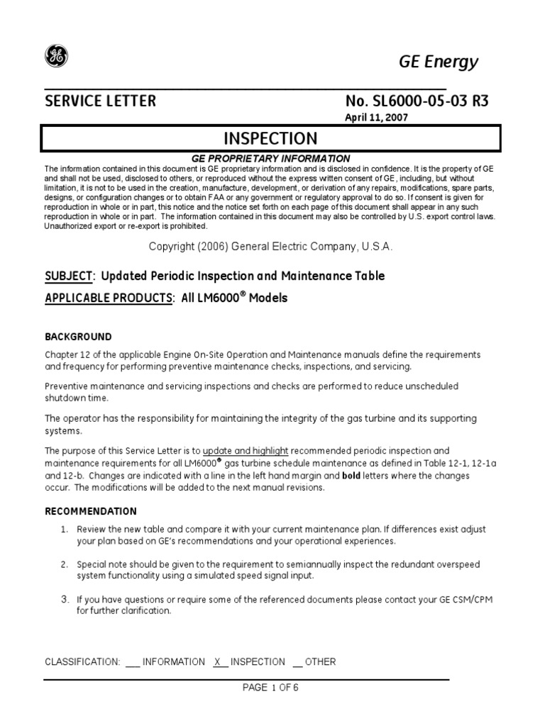 Inspection: - Service Letter No. SL6000-05-03 R3 | PDF | Mechanical ...