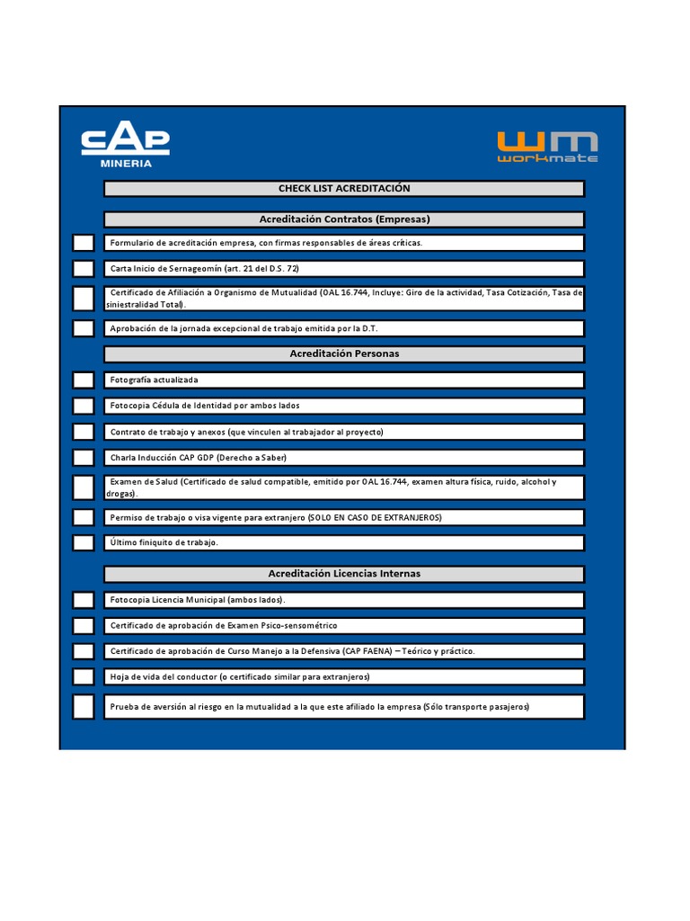 Anexo 2. Check List Workmate Acreditación (EECC) | PDF