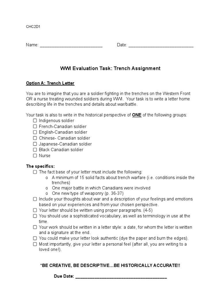 Trench Assignment 2021 | PDF | Trench Warfare | Experience