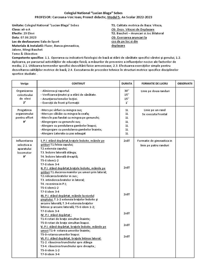 Plan Lectie Baschet | PDF