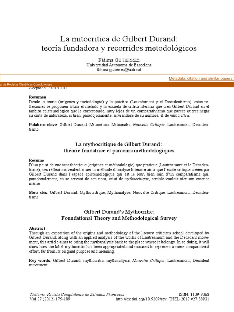 Mitocrítica - Fátima Gutierrez | PDF | Psicoanálisis | Autor