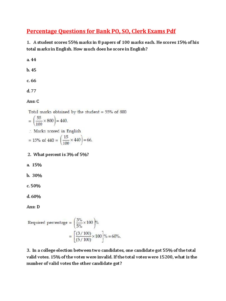Percentage Questions for Bank Exams | PDF | Business | Social Science