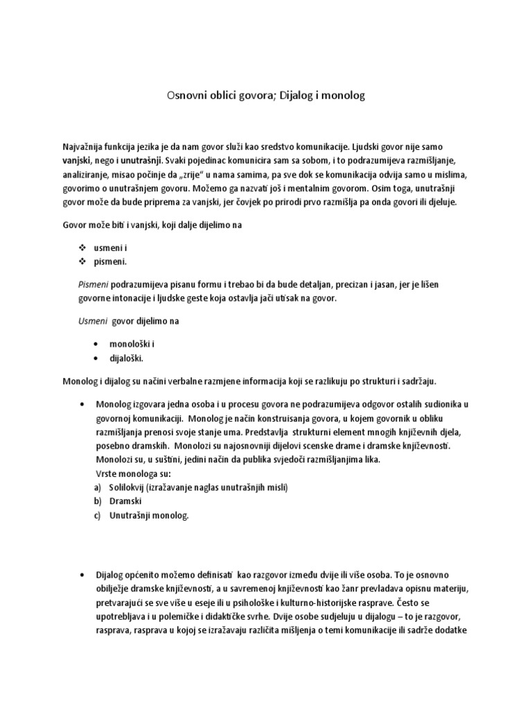 Osnovni Oblici Govora | PDF