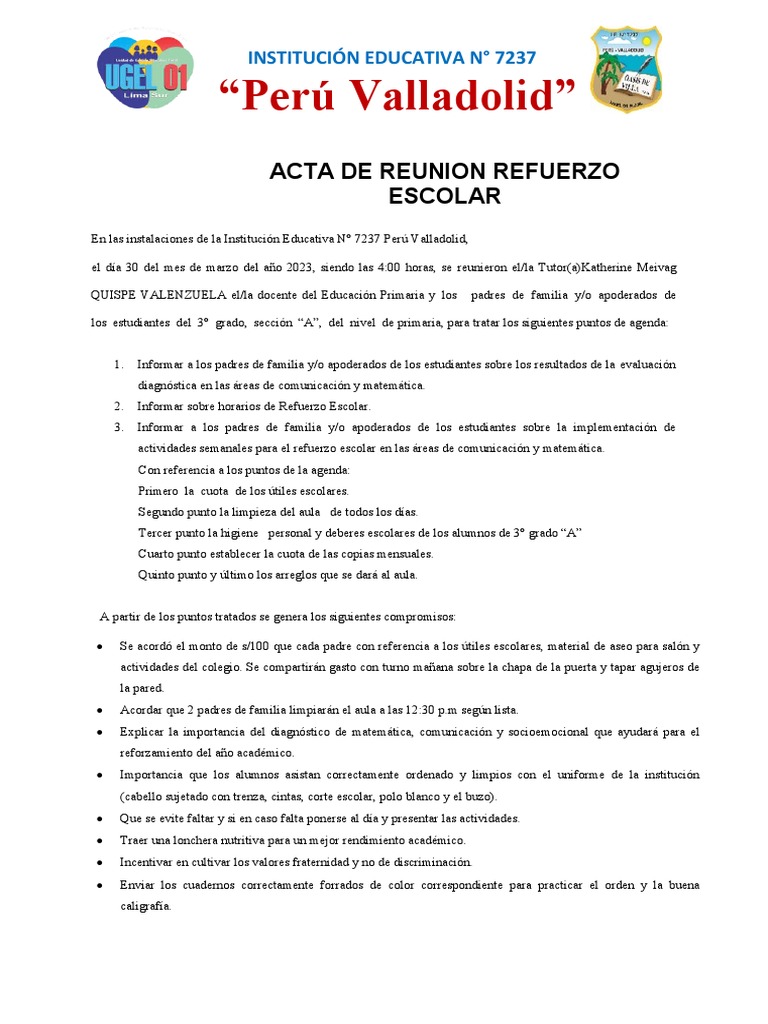 Acta de Refuerzo Escolar | PDF