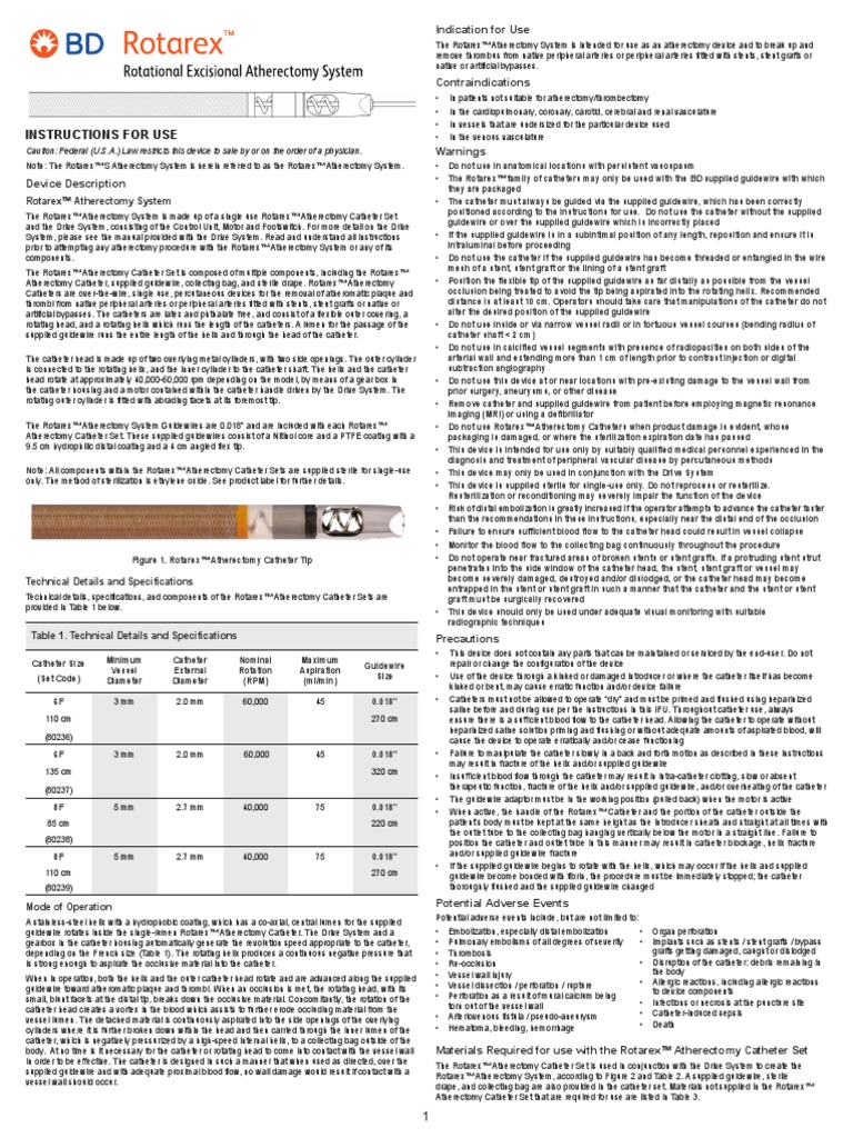 Rotarex IFU | PDF | Catheter | Blood Vessel