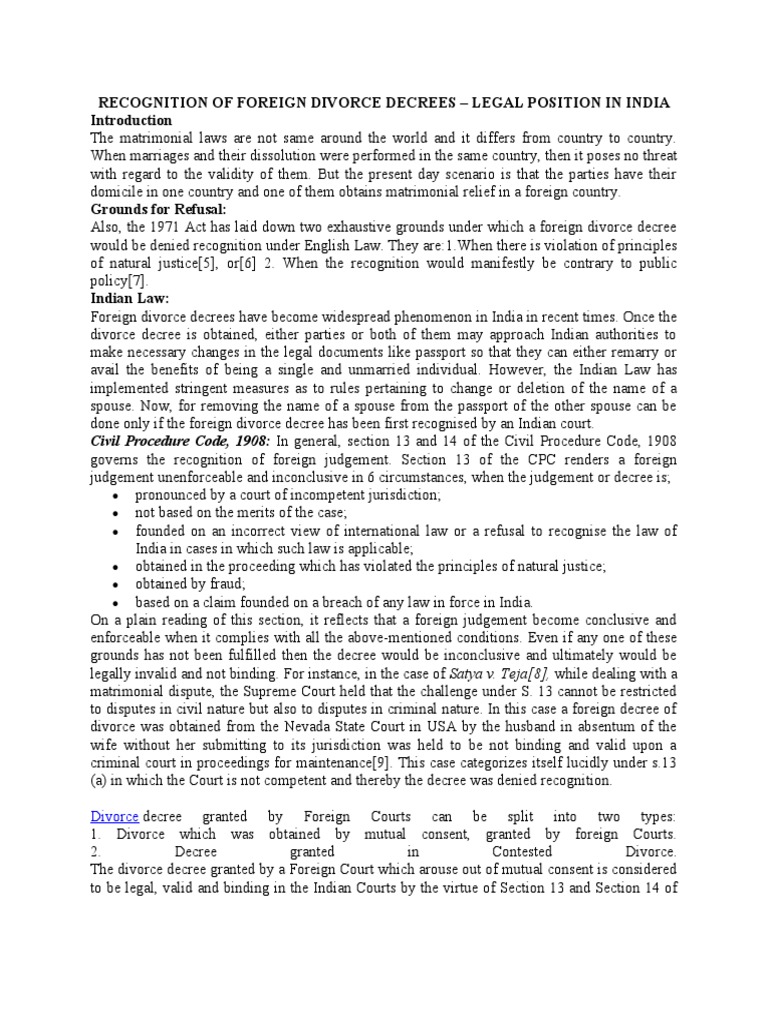 Foreign Divorce Decrees in India | PDF | Divorce | Marriage