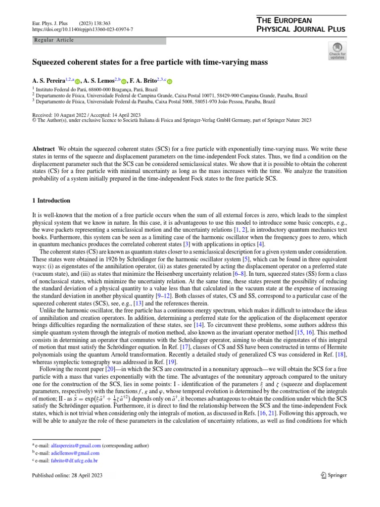 Squeezed Coherent States For A Free Particle With Time-Varying Mass ...