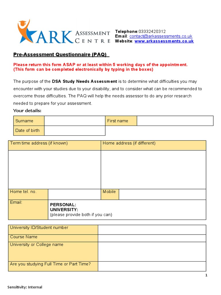 Pre-Assessment Questionnaire - ARK | PDF | Personal Computers | Laptop